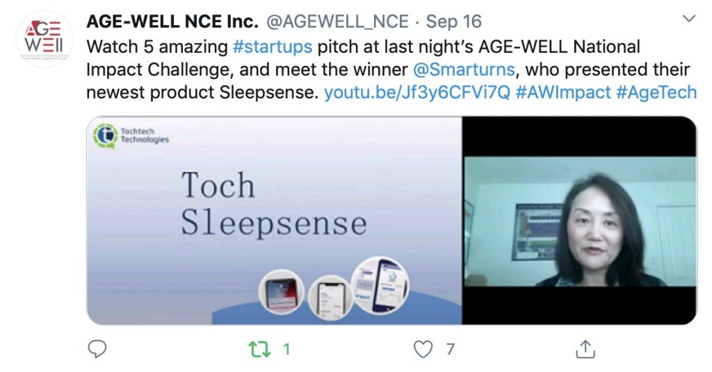 Tochtech Technologies wins 2020 AGE-WELL National Impact Challenge - Toch Sleepsense